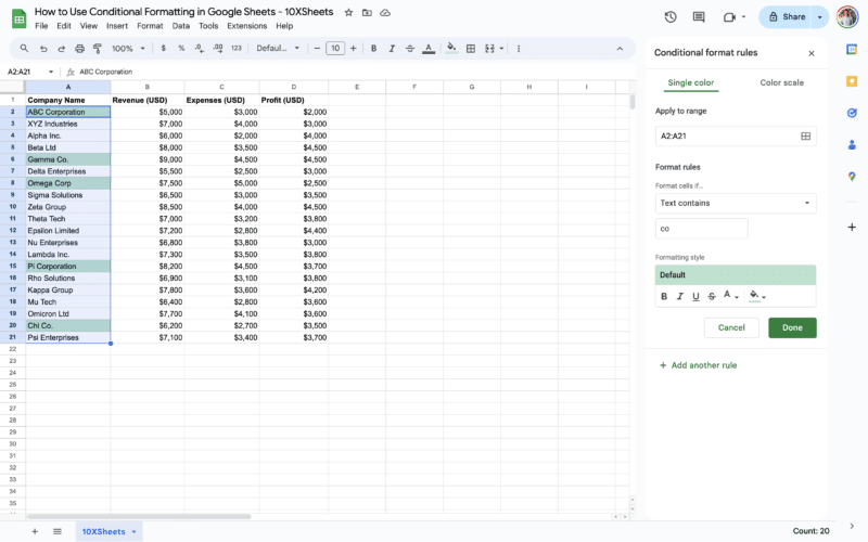 How to Use Conditional Formatting in Google Sheets (2025 Guide) - 10XSheets