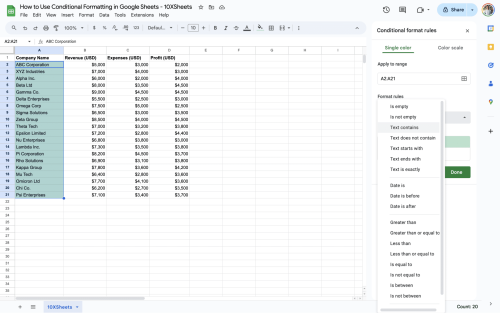How to Use Conditional Formatting in Google Sheets (2025 Guide) - 10XSheets