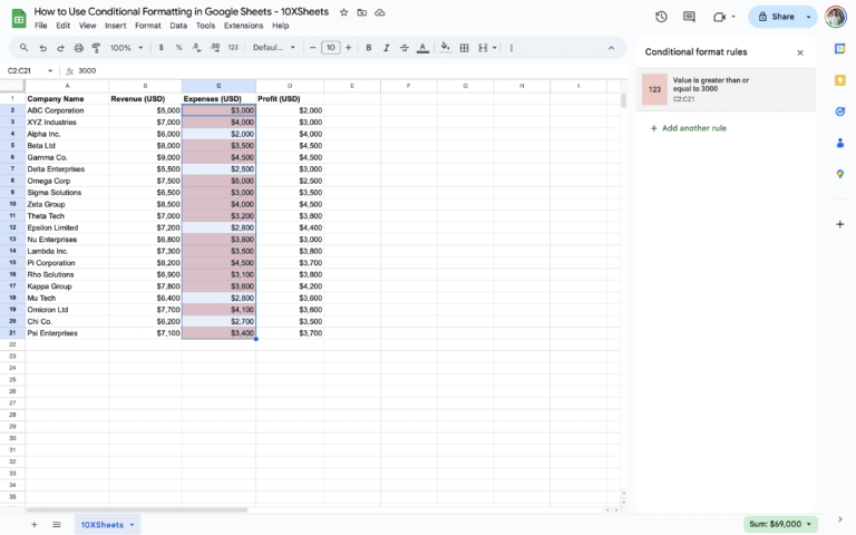 How to Use Conditional Formatting in Google Sheets (2025 Guide) - 10XSheets