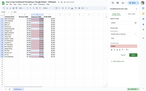 How to Use Conditional Formatting in Google Sheets (2025 Guide) - 10XSheets