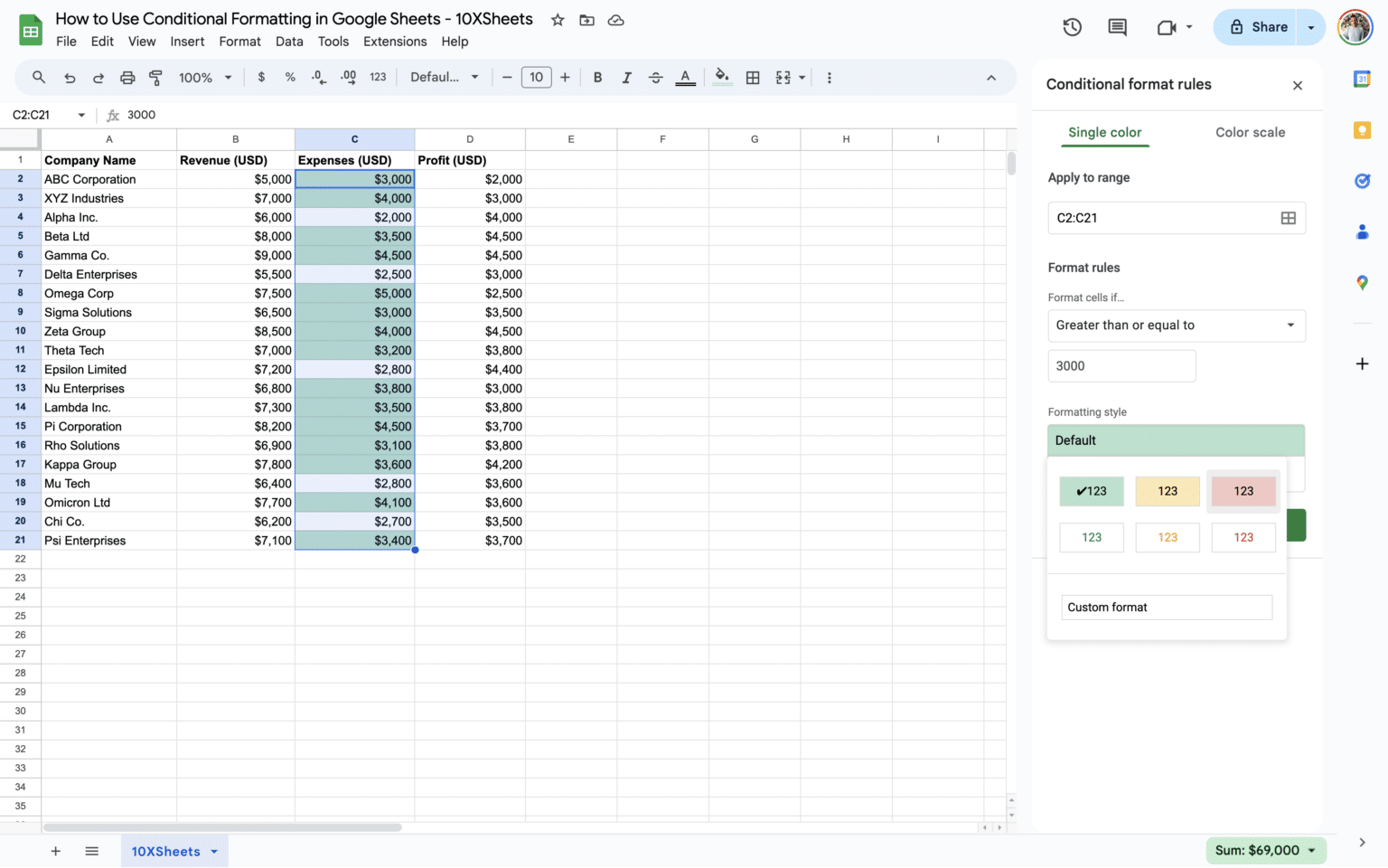 How to Use Conditional Formatting in Google Sheets (2025 Guide) - 10XSheets