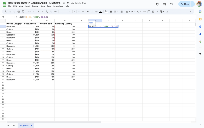How to Use SUMIF in Google Sheets (With Multiple Criteria) - 10XSheets