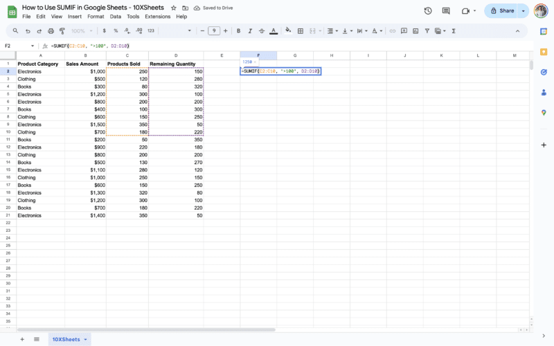 How to Use SUMIF in Google Sheets (With Multiple Criteria) - 10XSheets
