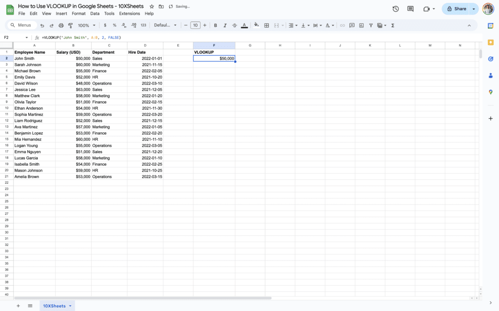 How to Use VLOOKUP in Google Sheets? (Function, Examples) - 10XSheets