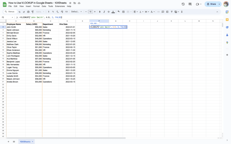 How to Use VLOOKUP in Google Sheets? (Function, Examples) - 10XSheets