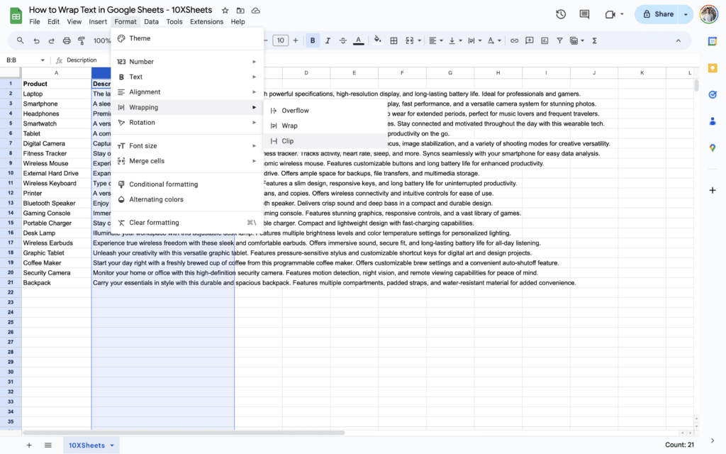 How to Wrap Text in Google Sheets: Step-By-Step Guide - 10XSheets
