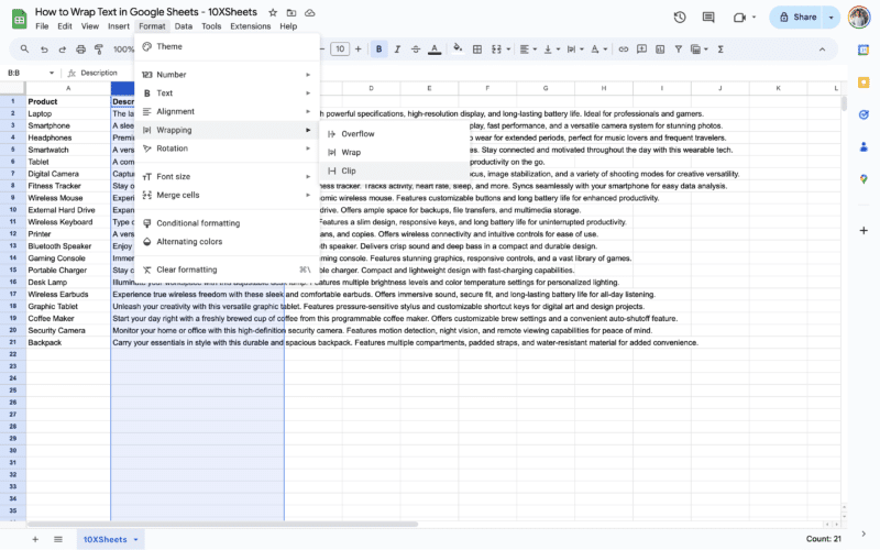 How to Wrap Text in Google Sheets: Step-By-Step Guide - 10XSheets
