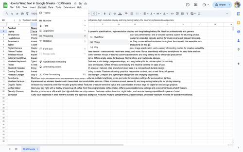 How to Wrap Text in Google Sheets: Step-By-Step Guide - 10XSheets
