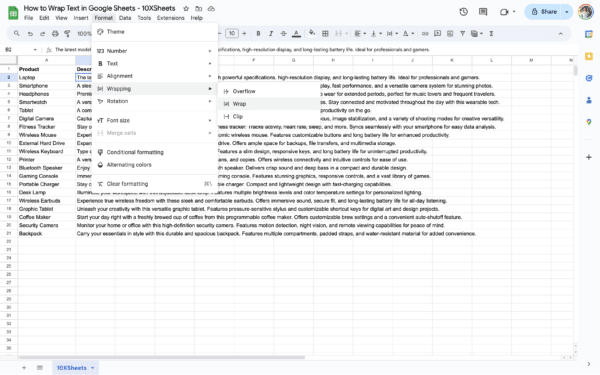 How to Wrap Text in Google Sheets: Step-By-Step Guide - 10XSheets