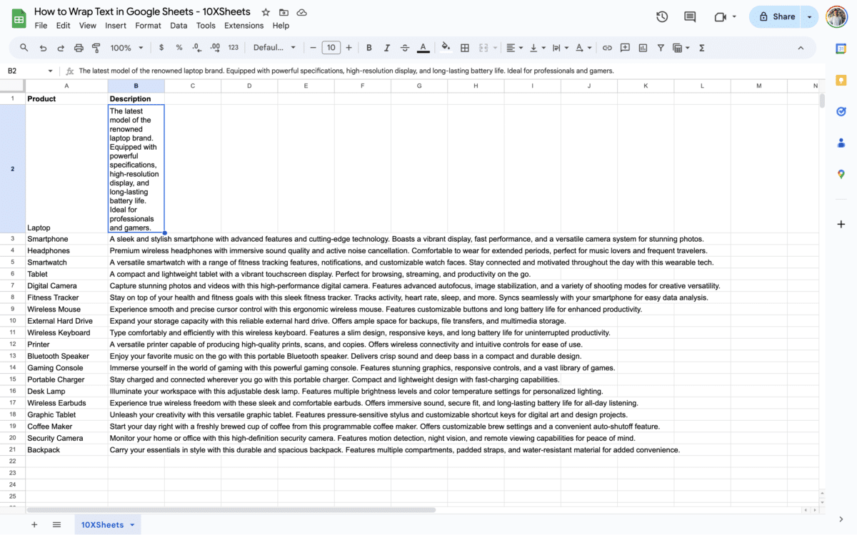How to Wrap Text in Google Sheets: Step-By-Step Guide - 10XSheets