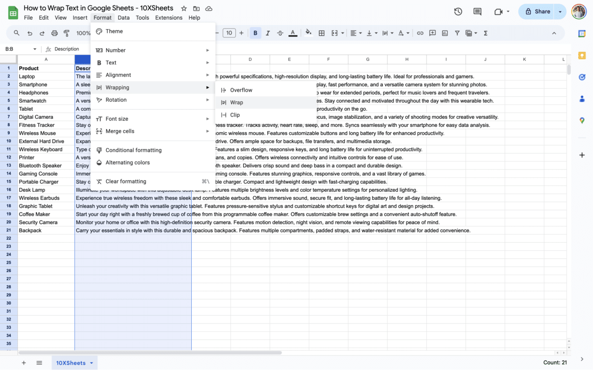 How to Wrap Text in Google Sheets: Step-By-Step Guide - 10XSheets