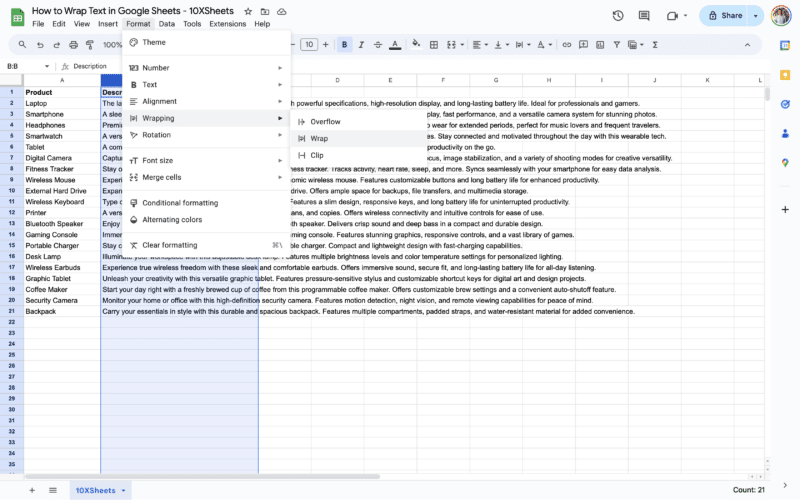 How to Wrap Text in Google Sheets: Step-By-Step Guide - 10XSheets