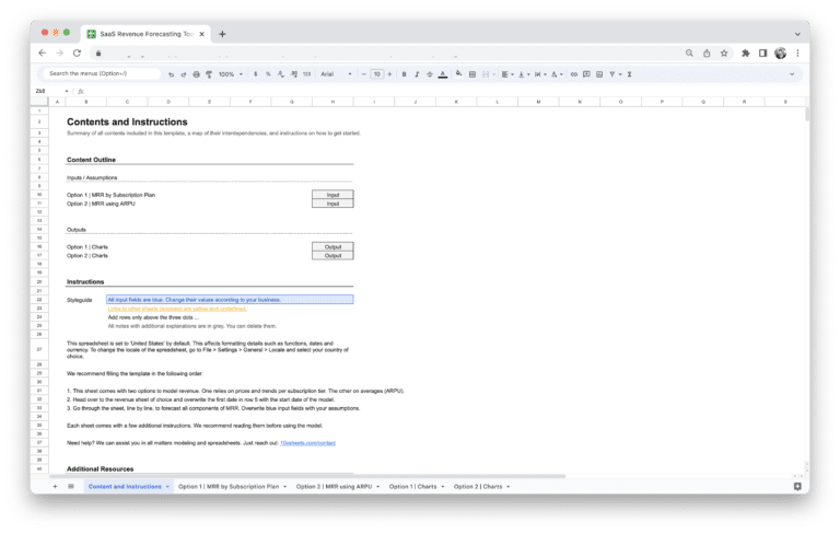 Saas Revenue Forecasting Tool Template 2025 10xsheets