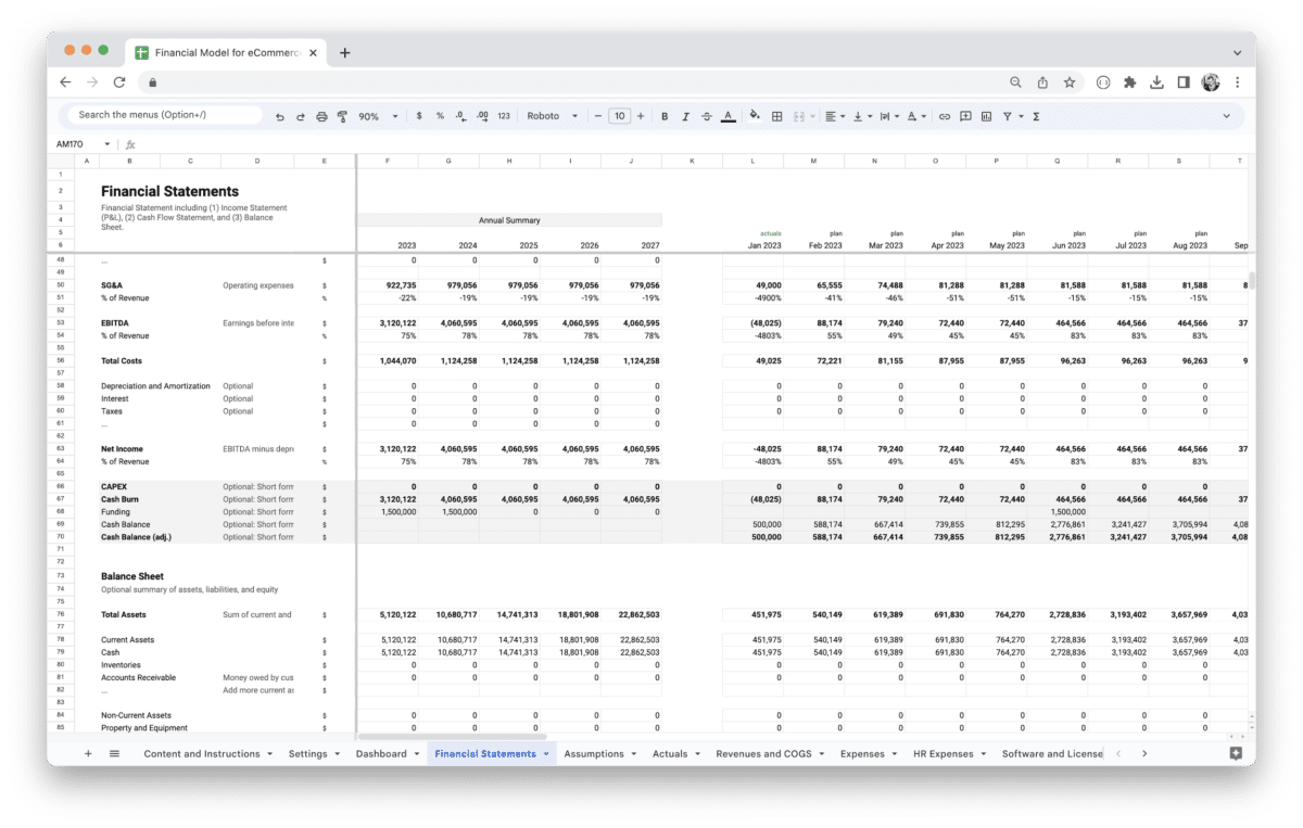 E-Commerce Financial Model Template (2025) - 10XSheets