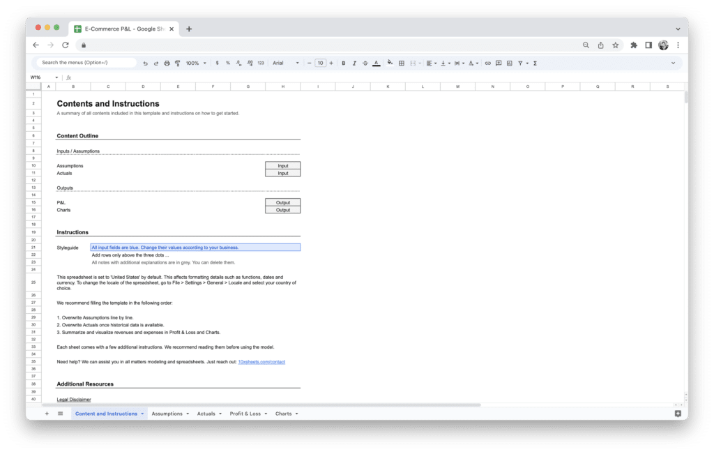 E-Commerce Profit and Loss Statement Template (2025) - 10XSheets