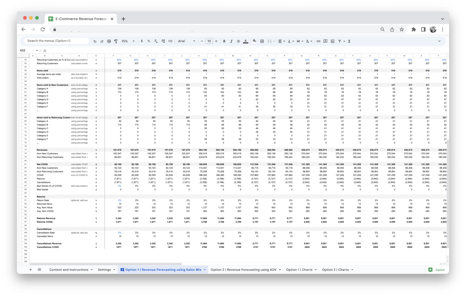 E-Commerce Revenue Forecasting Tool Template (2025) - 10XSheets